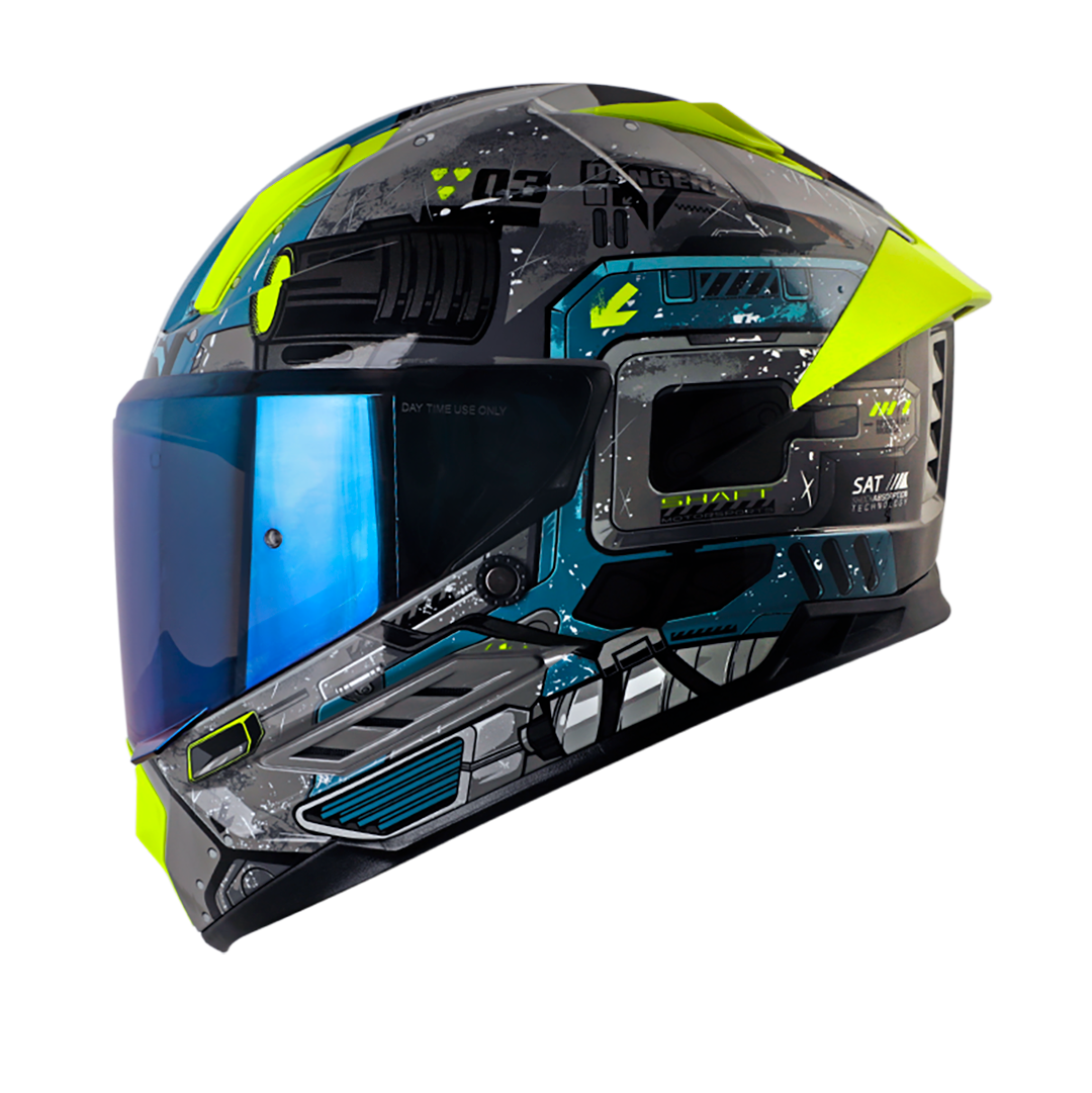 CASCO SHAFT SH-595 OMEGA GRIS AZUL VISOR IRIDIUM AZUL – American Motos