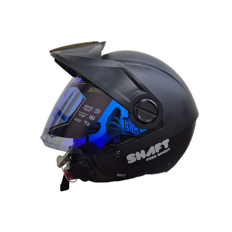 CASCO SHAFT SH-212 SOLID MATE NEGRO PLATA VISOR AZUL – American Motos